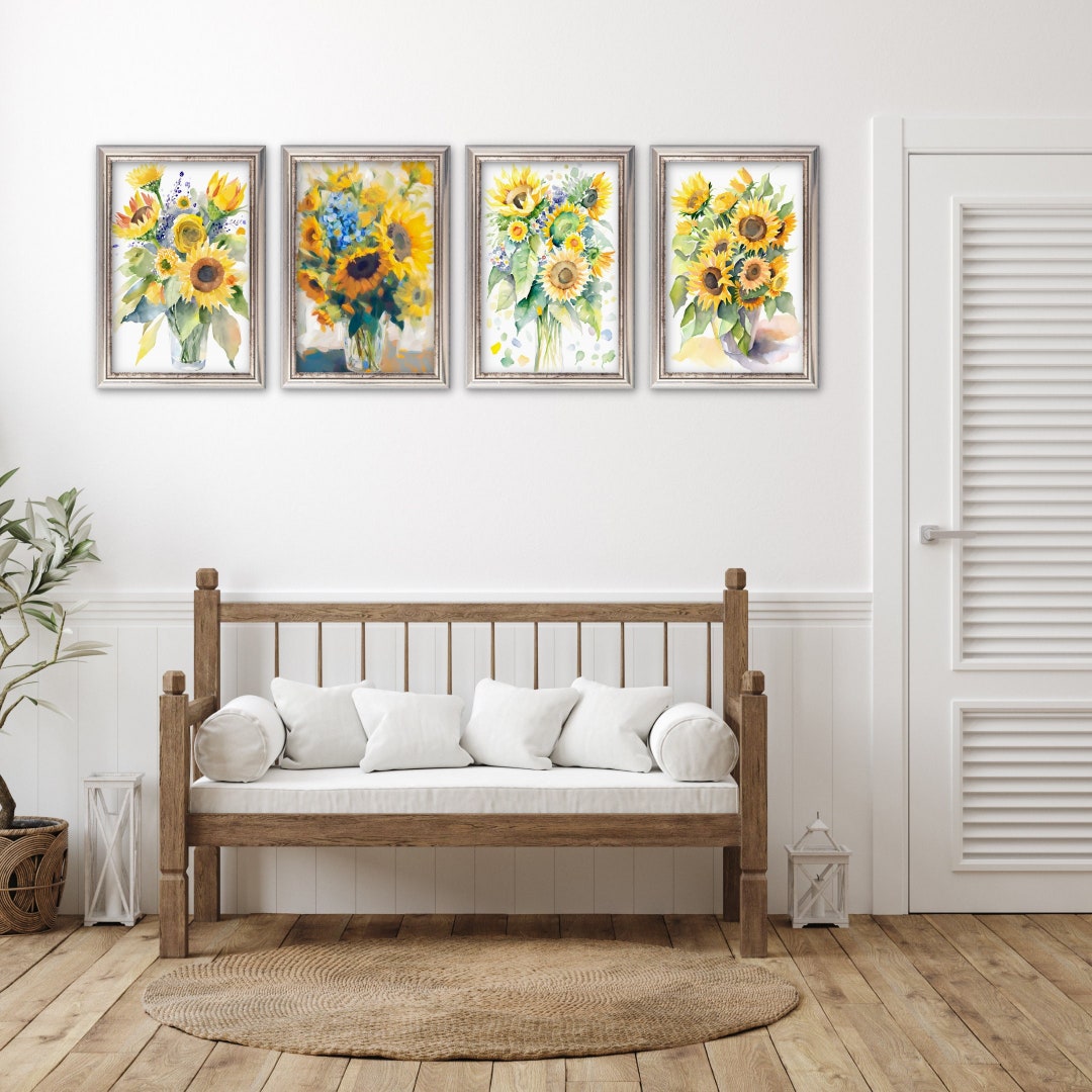 Sunflower Printable Wall Art Set of 4, Instant Download, Floral Instant ...