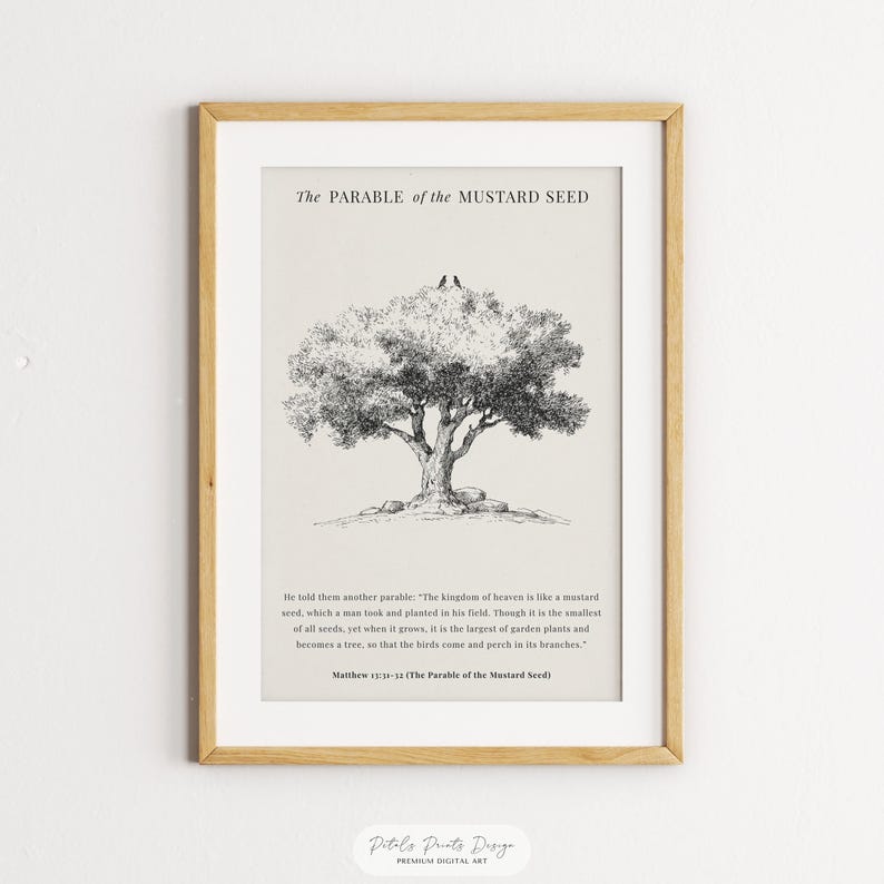 Christian Hand Sketched Wall Art Set: 7 Parables Line Art Scripture ...