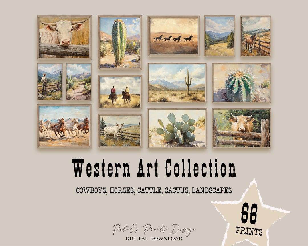 Vintage Southwestern Art Prints BUNDLE - Rustic Cowboy Ranch Decor ...