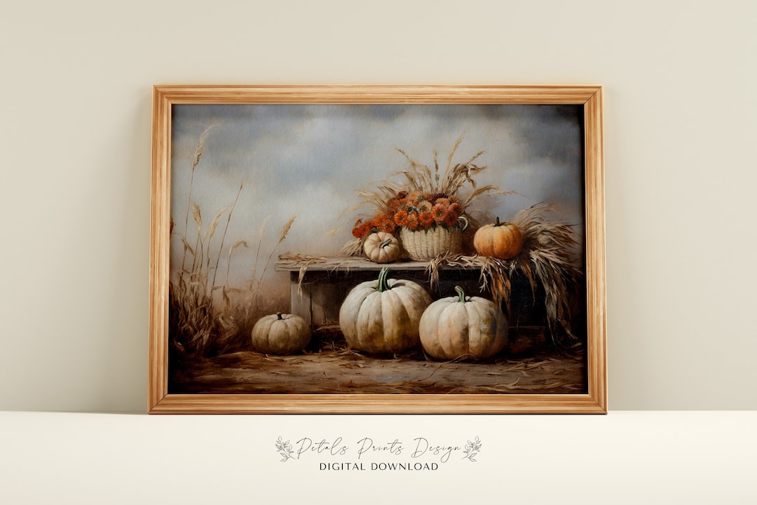 Fall Wall Decor Printable Pumpkin Still Life Painting, Rustic Fall Art ...