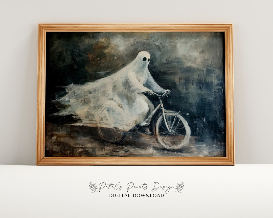 Vintage Ghost on Bike Painting: Rustic Halloween Decor (digital ...