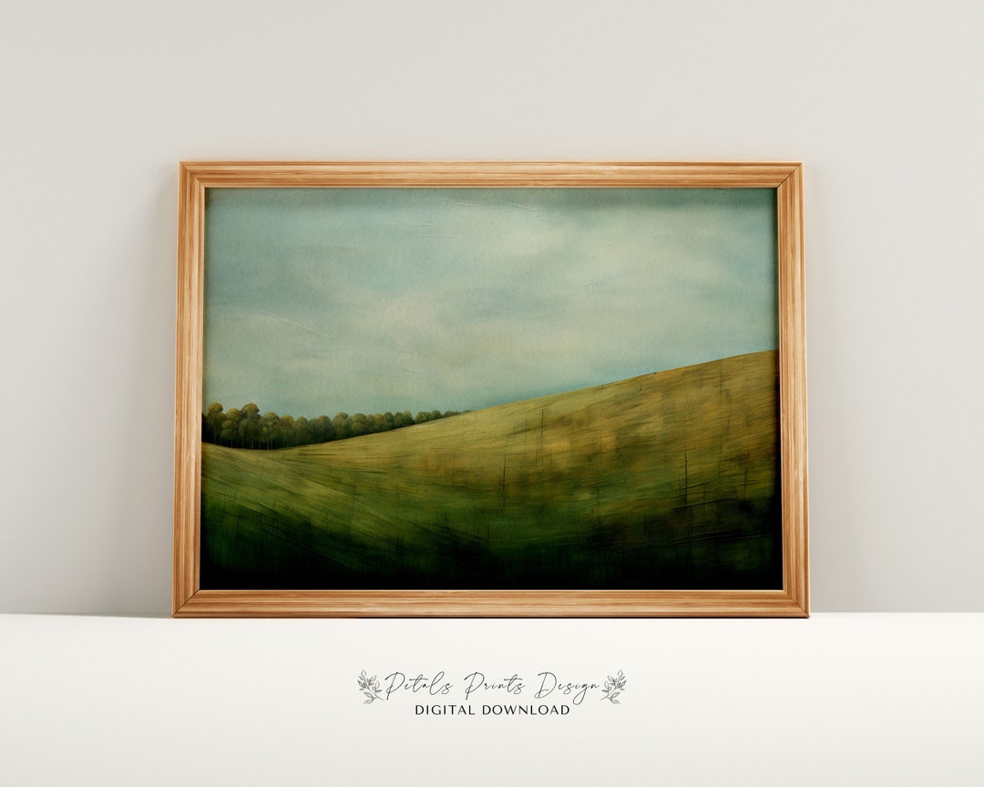 Neutral Field Landscape Print: Vintage Countryside Painting (digital ...