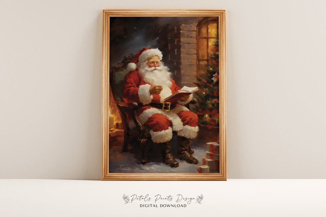 Christmas Wall Decor Printable Santa Still Life Painting, Rustic ...