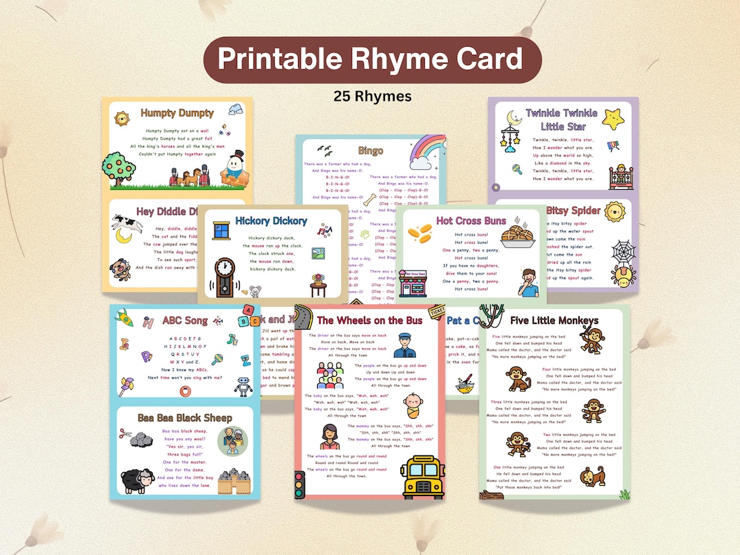 Nursery Rhyme Cards for Kids – 25 Printable Rhymes With Colorful ...
