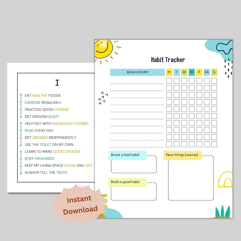 Printable Kids Habit Tracker - Weekly Habit Chart - Positive ...