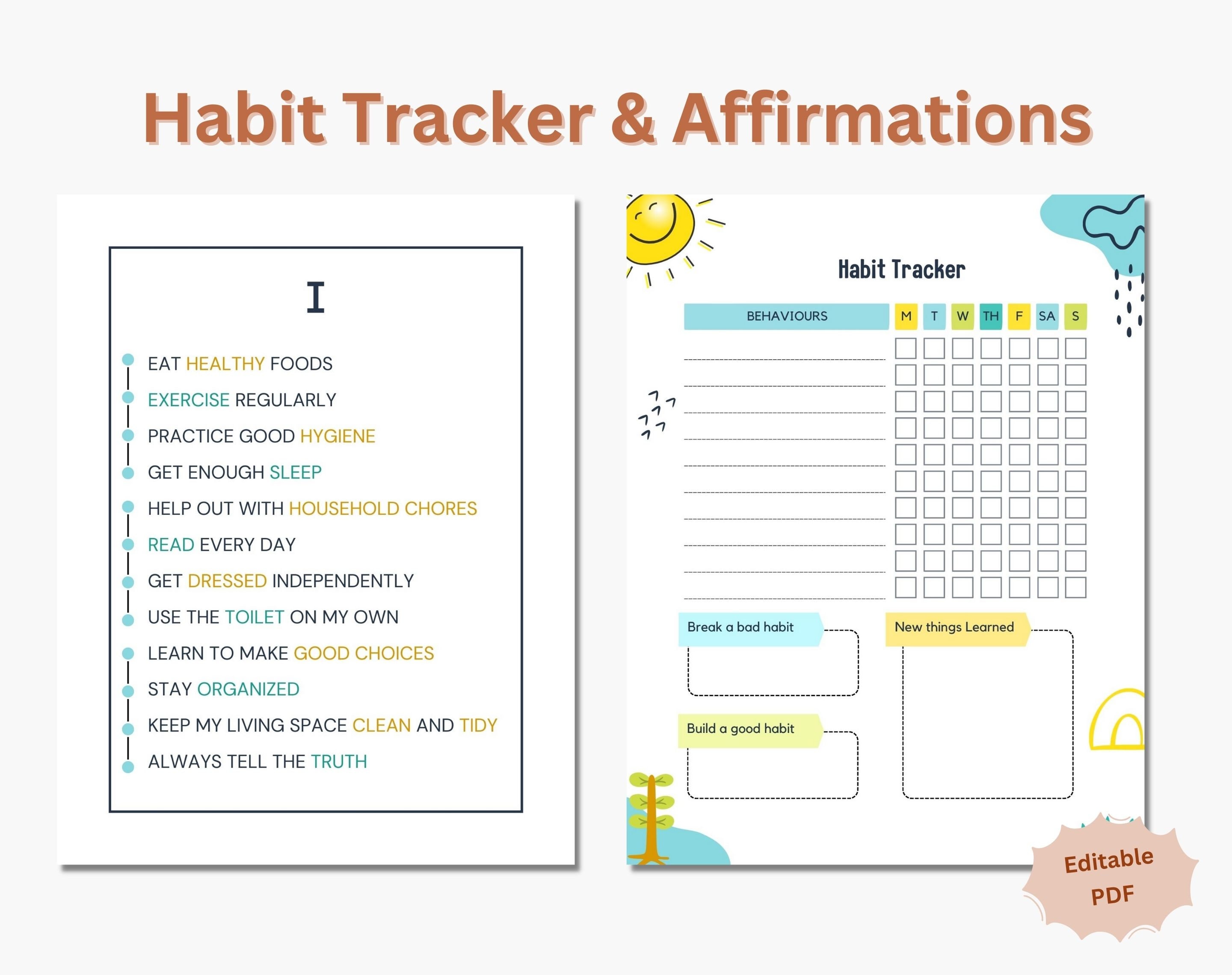 Printable Kids Habit Tracker - Weekly Habit Chart - Positive ...