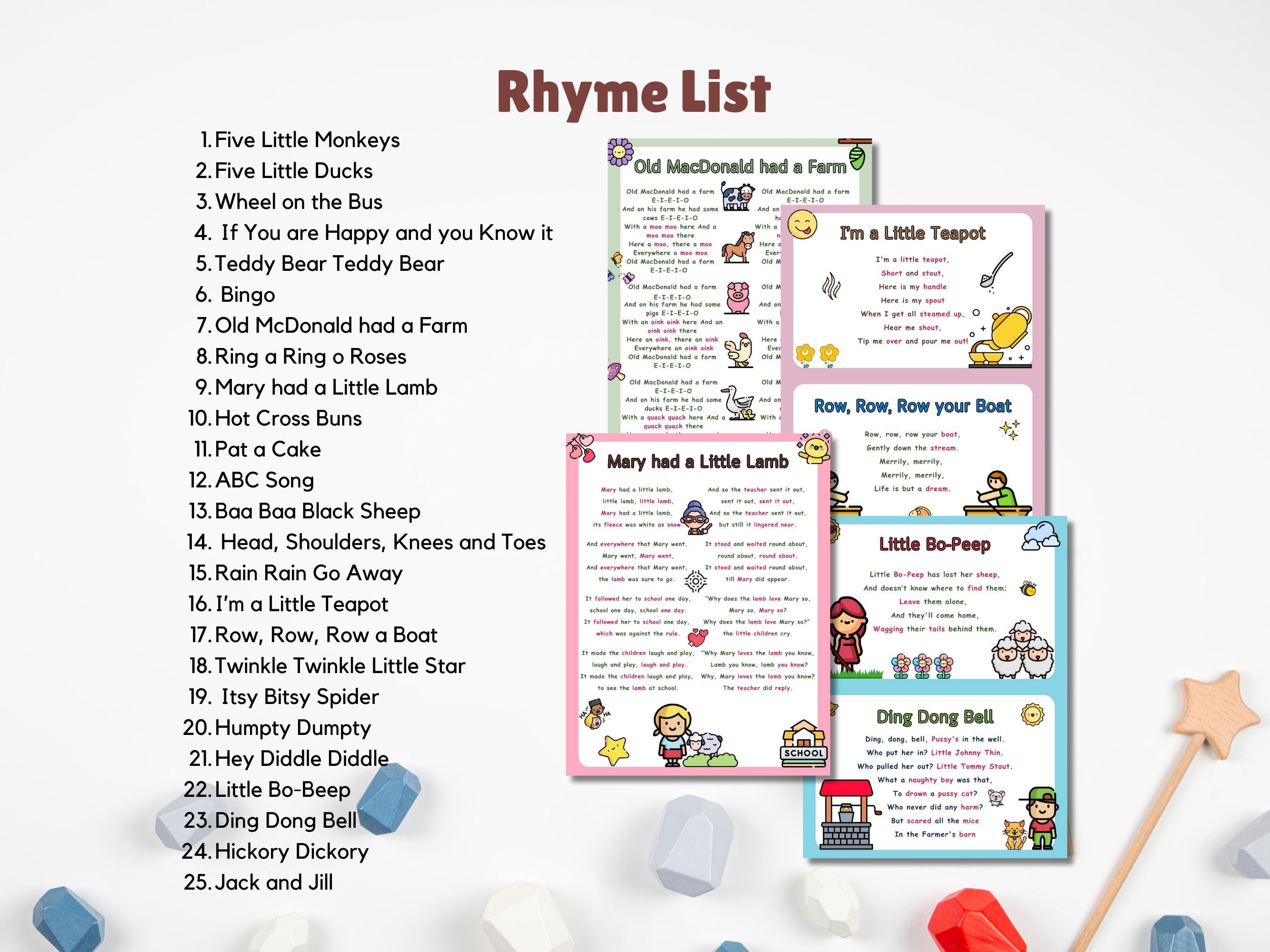 Nursery Rhyme Cards for Kids – 25 Printable Rhymes With Colorful ...