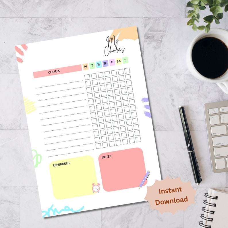 Printable Kids' Chore Chart - Daily Responsibility Tracker - Editable ...