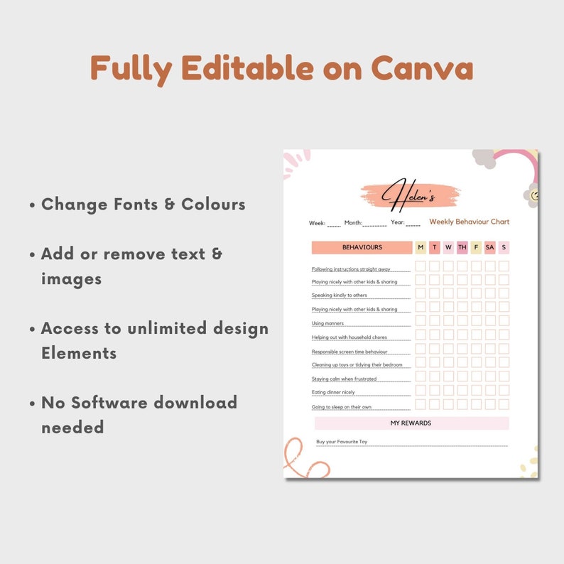 Printable Behavior Chart for Kids - Editable Canva Template - Reward ...
