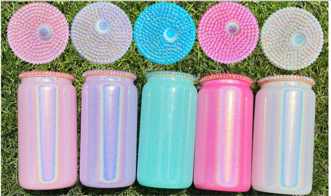Ready to Ship/16 Oz/ Shimmer Libbey Glass/bedazzled Lids/cute Lids/ 16 ...