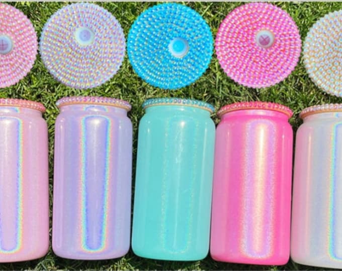 Ready to Ship/16 Oz/ Shimmer Libbey Glass/bedazzled Lids/cute Lids/ 16 ...