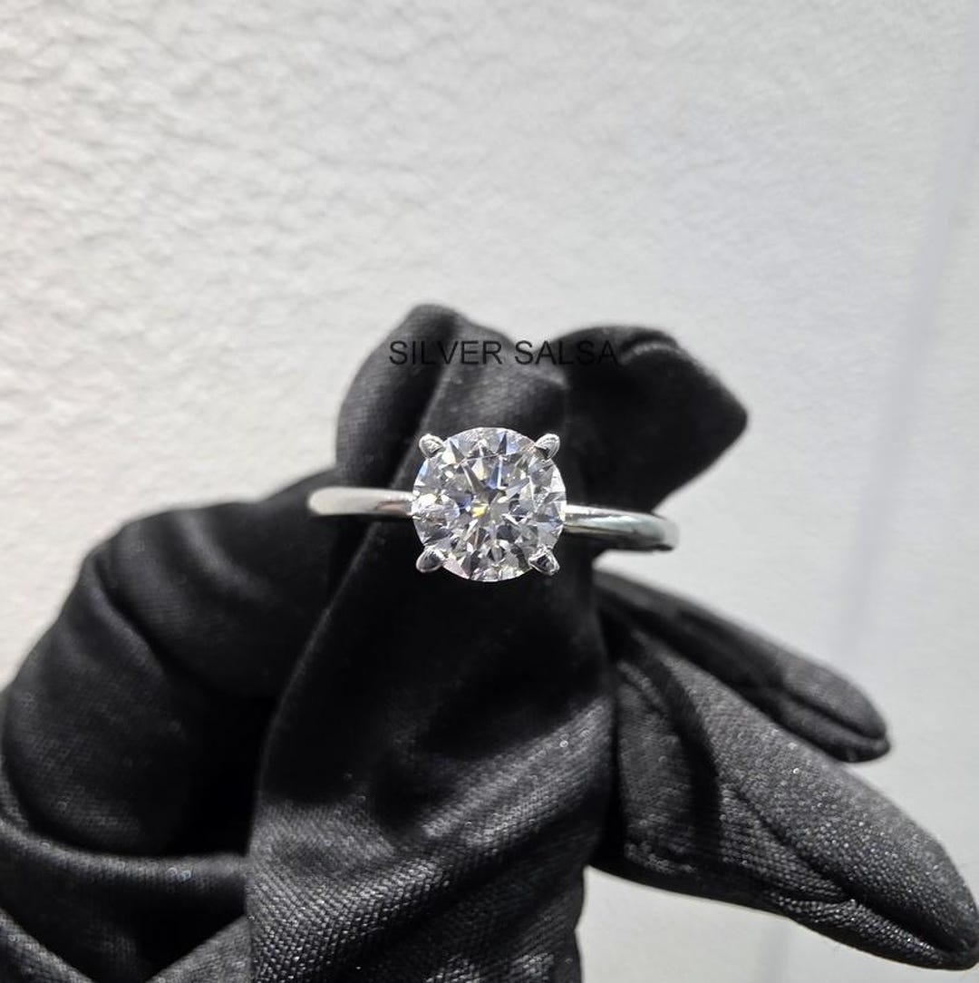 One Diamond Ring Solitaire Round Cut Moissanite Diamond Proposal Ring ...