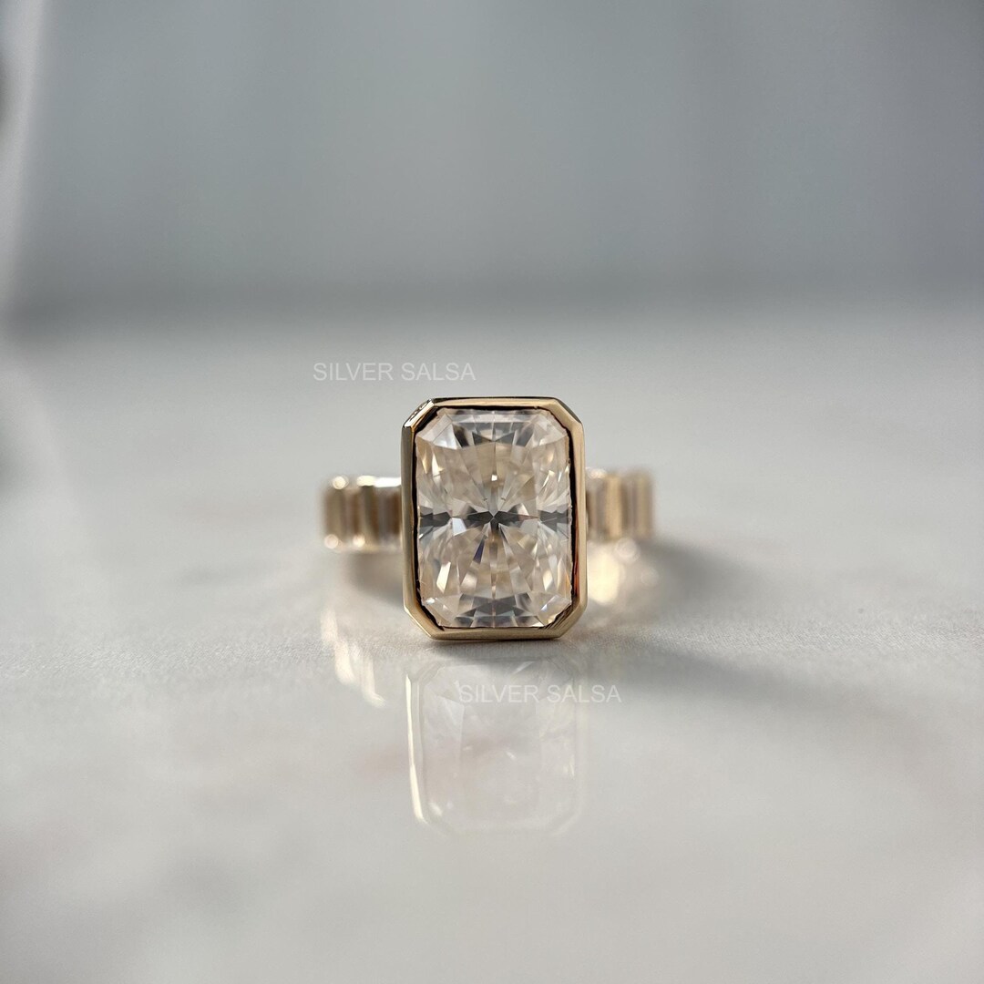 4ct Radiant Cut With Side Baguette Moissanite Diamond Engagement Ring ...