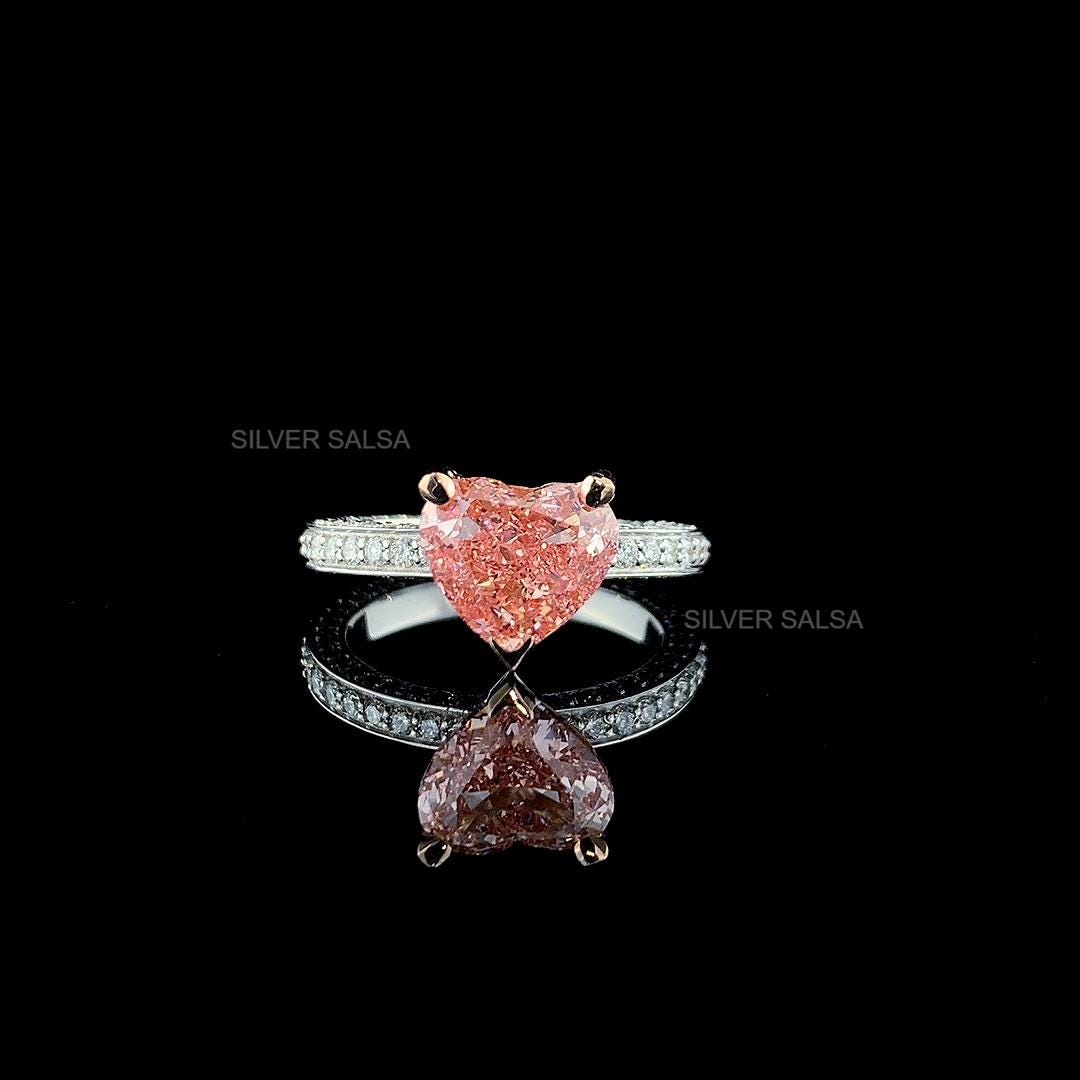 Pink Gemstone Heart Shape Ring Solitaire Heart Diamond Ring Engagement ...