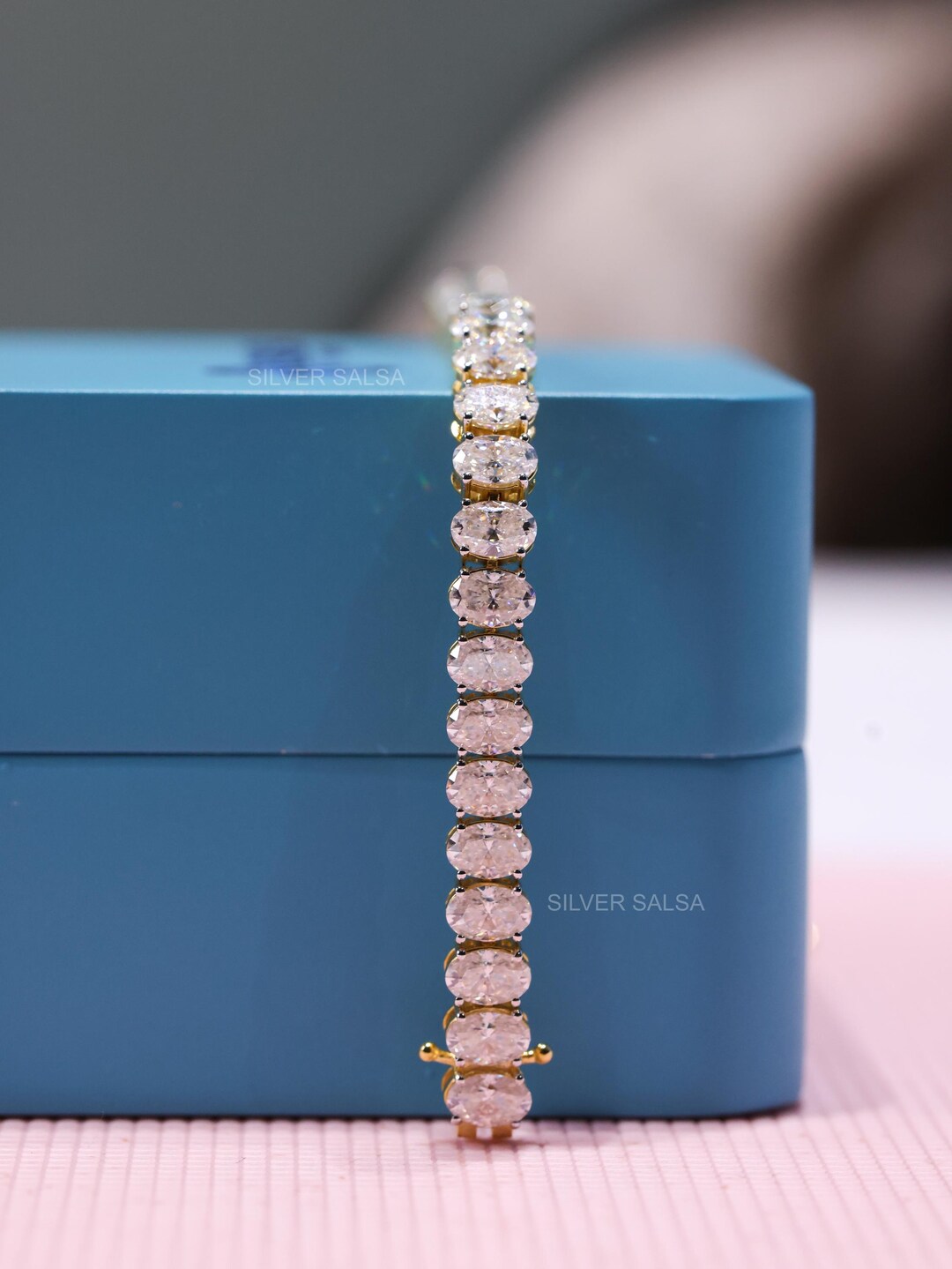 Oval Cut Diamond Tennis Bracelet Oval Moissanite Bracelet Open Box Lock ...