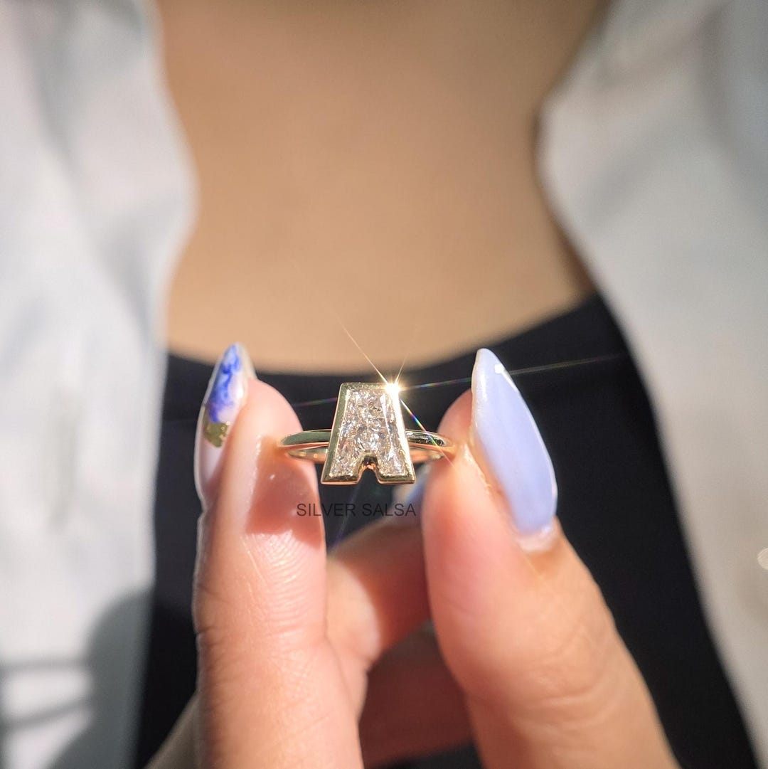 Initial A Bezel Set Ring Custom Alphabet for Pinky Finger Ring Custom ...
