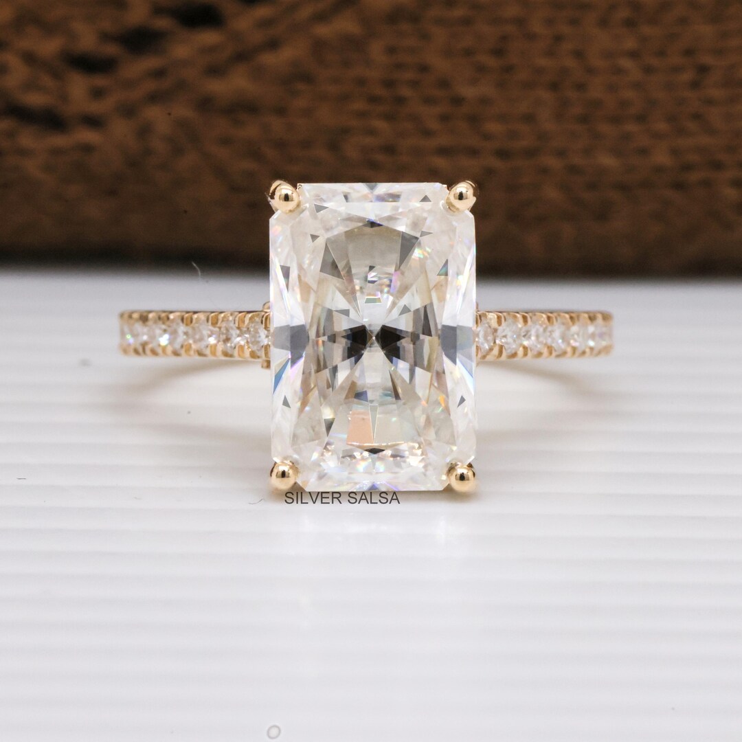 Cathedral Proposal Ring Pave Bridge Bridal Ring Radiant Cut Moissanite ...