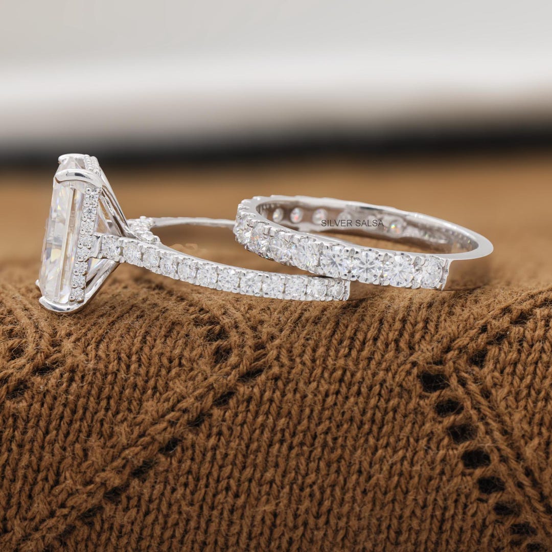 5ct Radiant Moissanite Engagement Ring Set Pave Set 3/4 Eternity Band ...
