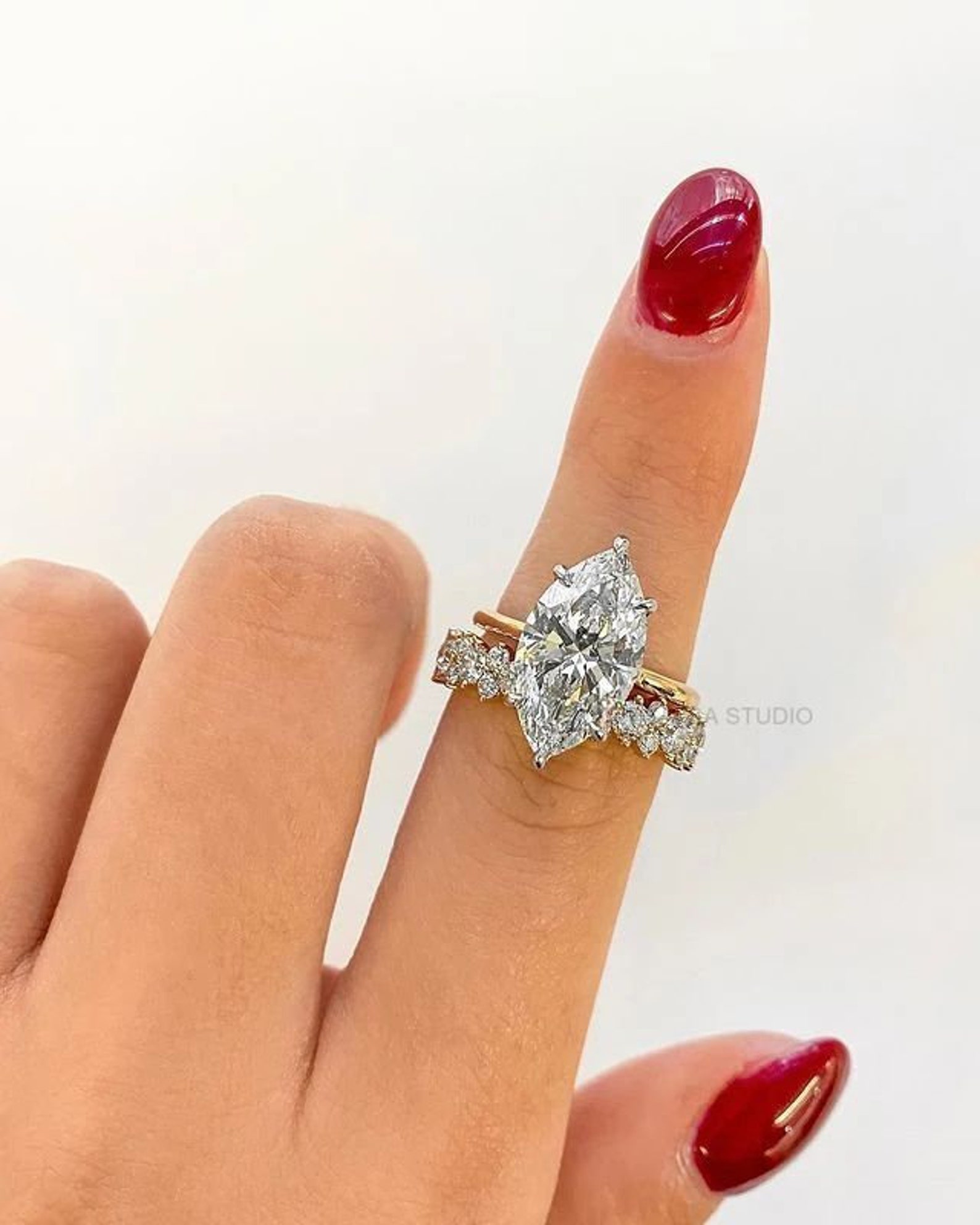 Marquise Cut Unique Engagement Ring Set 4ct Solid Gold Marquise ...