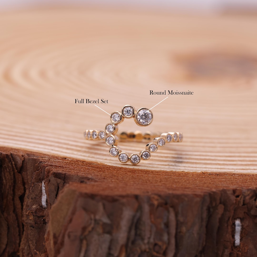 Large Alphabet Letter Ring Round Cut Bezel Set Moissanite Diamond Ring ...