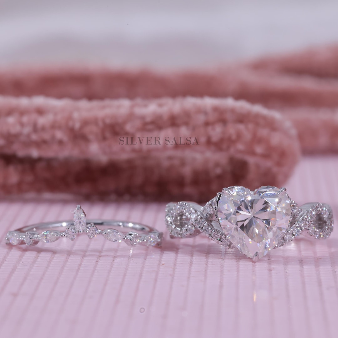 2 Ring Set 3.0ct Heart Engagement Ring Set Heart Diamond Ring Set ...