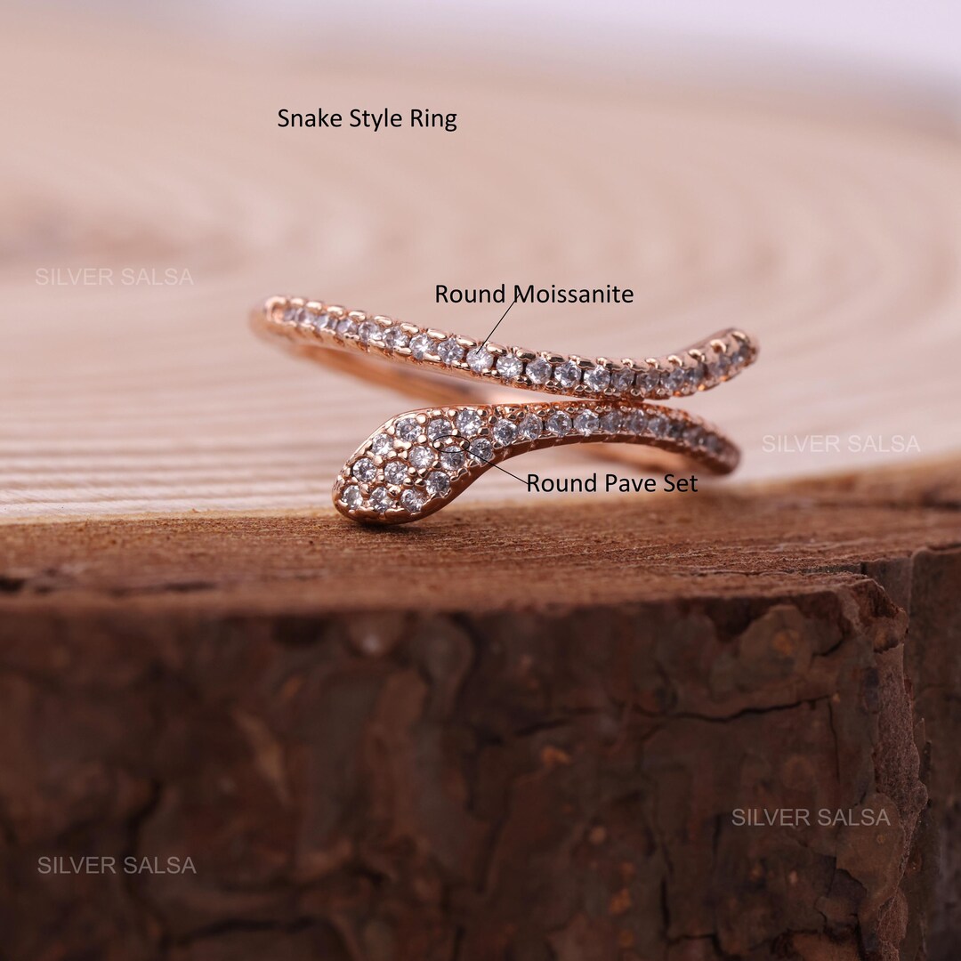 Serpent Ring Round Moissanite Diamond Snake Ring Gold Serpent Style ...