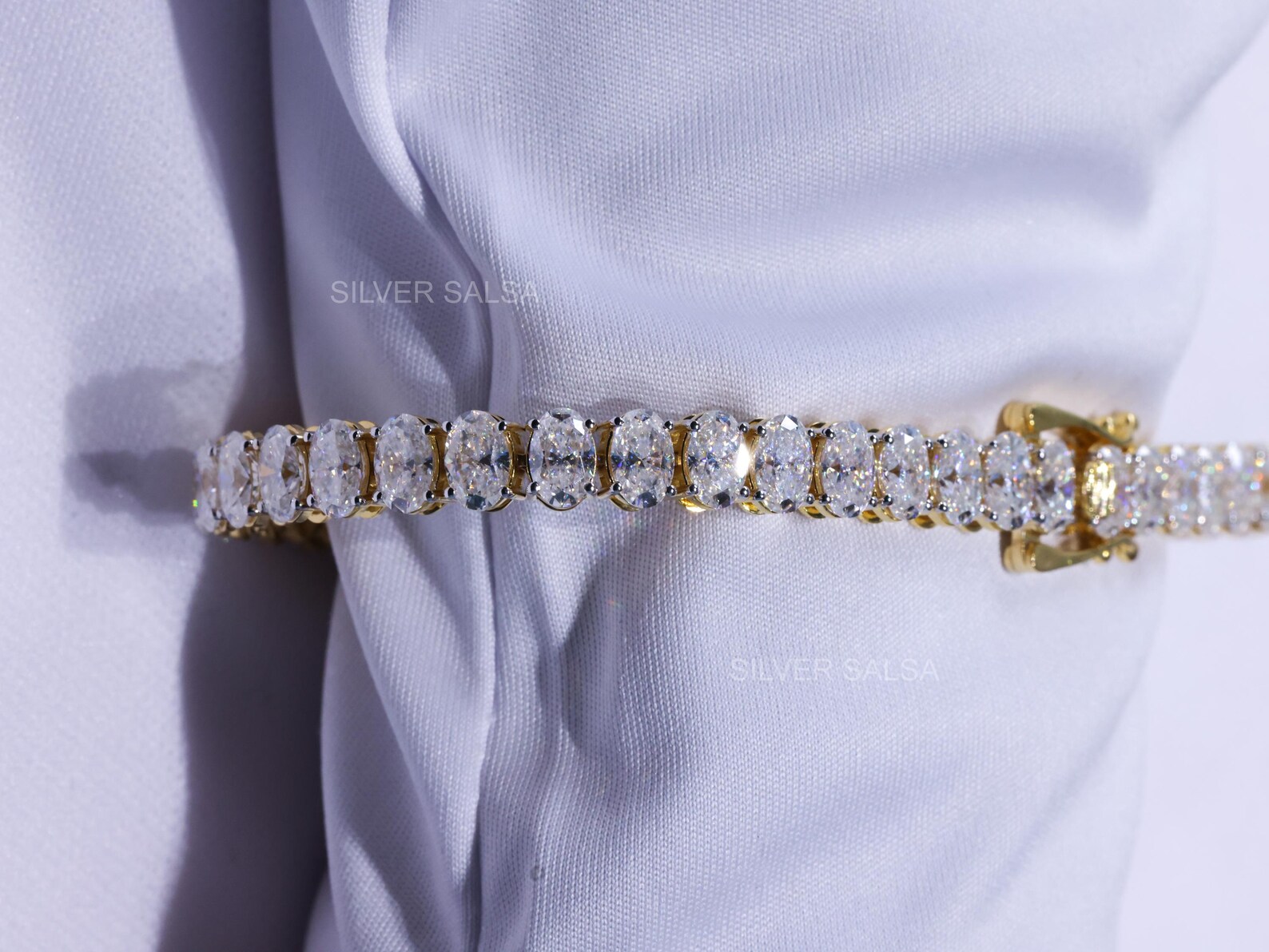 Oval Cut Diamond Tennis Bracelet Oval Moissanite Bracelet Open Box Lock ...