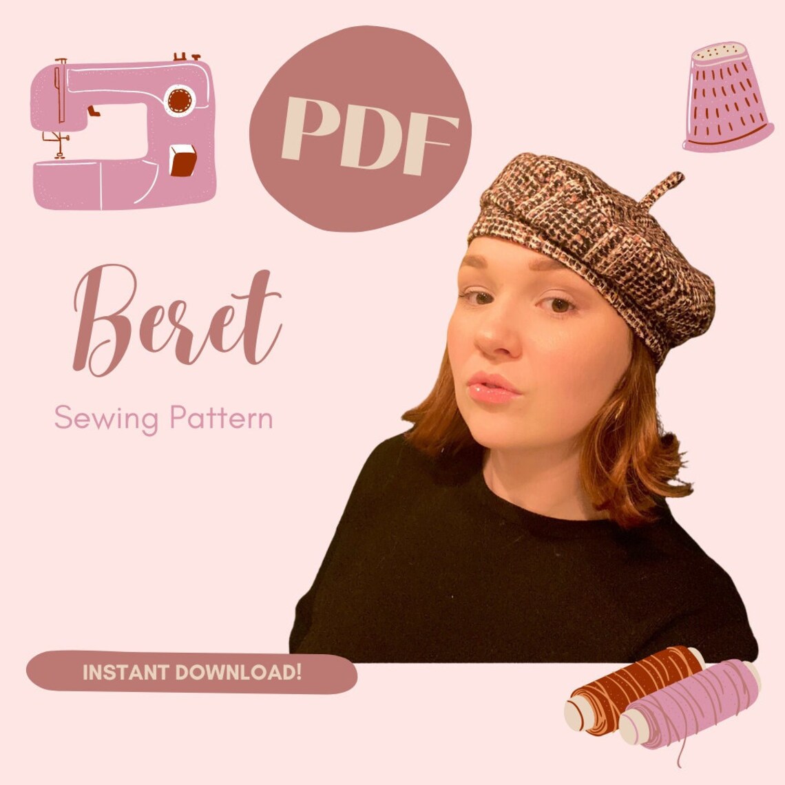 Beret Hat Sewing Pattern Instant PDF Digital Download DIY With ...