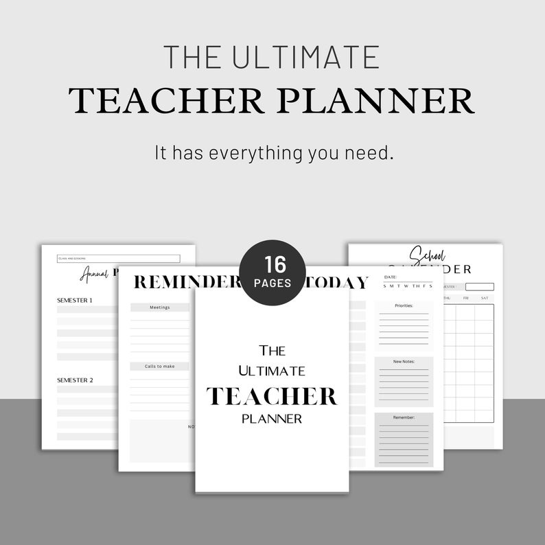 Teacher Planner Digital Undated Minimalist Printable Annual Planner ...