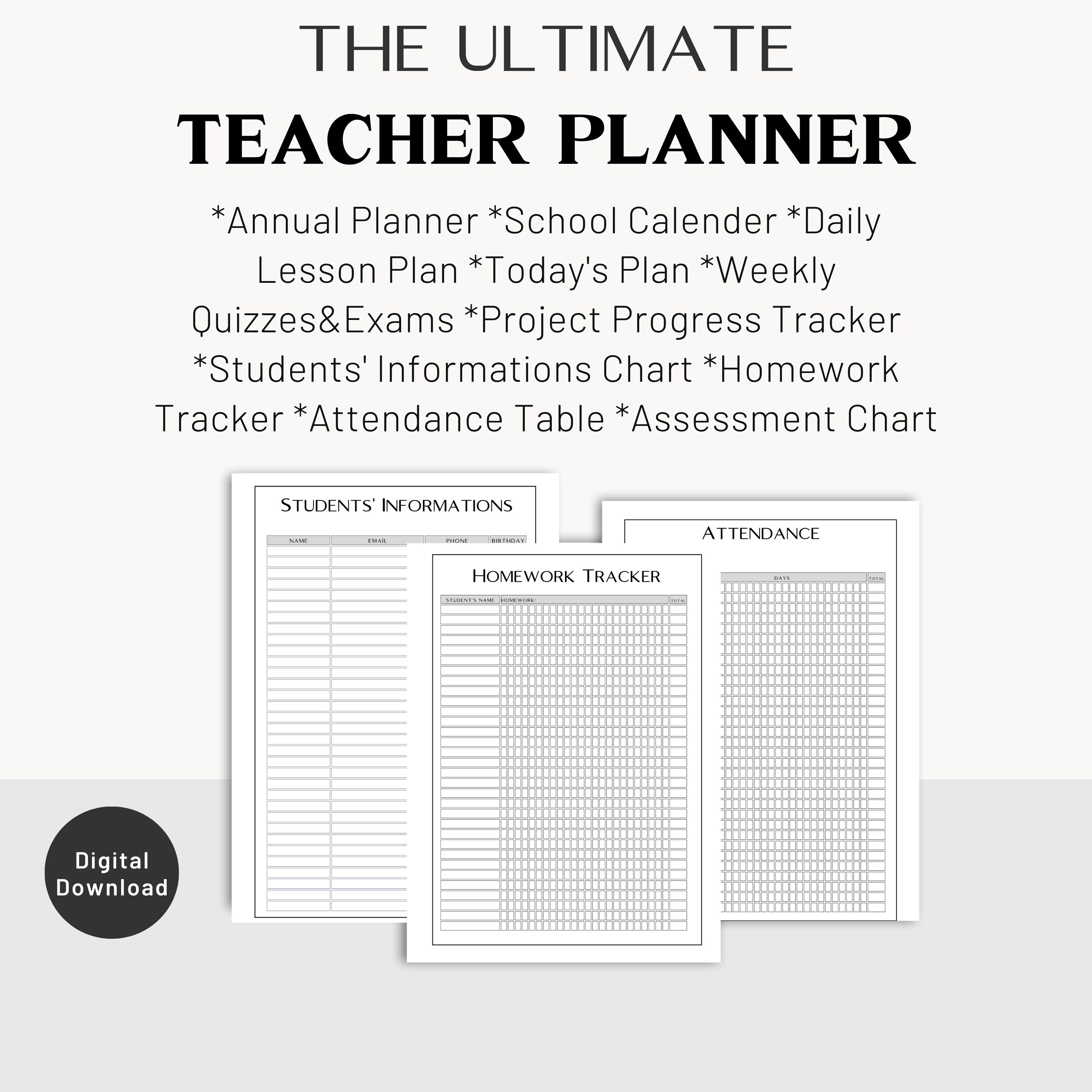 Teacher Planner Digital Undated Minimalist Printable Annual Planner ...