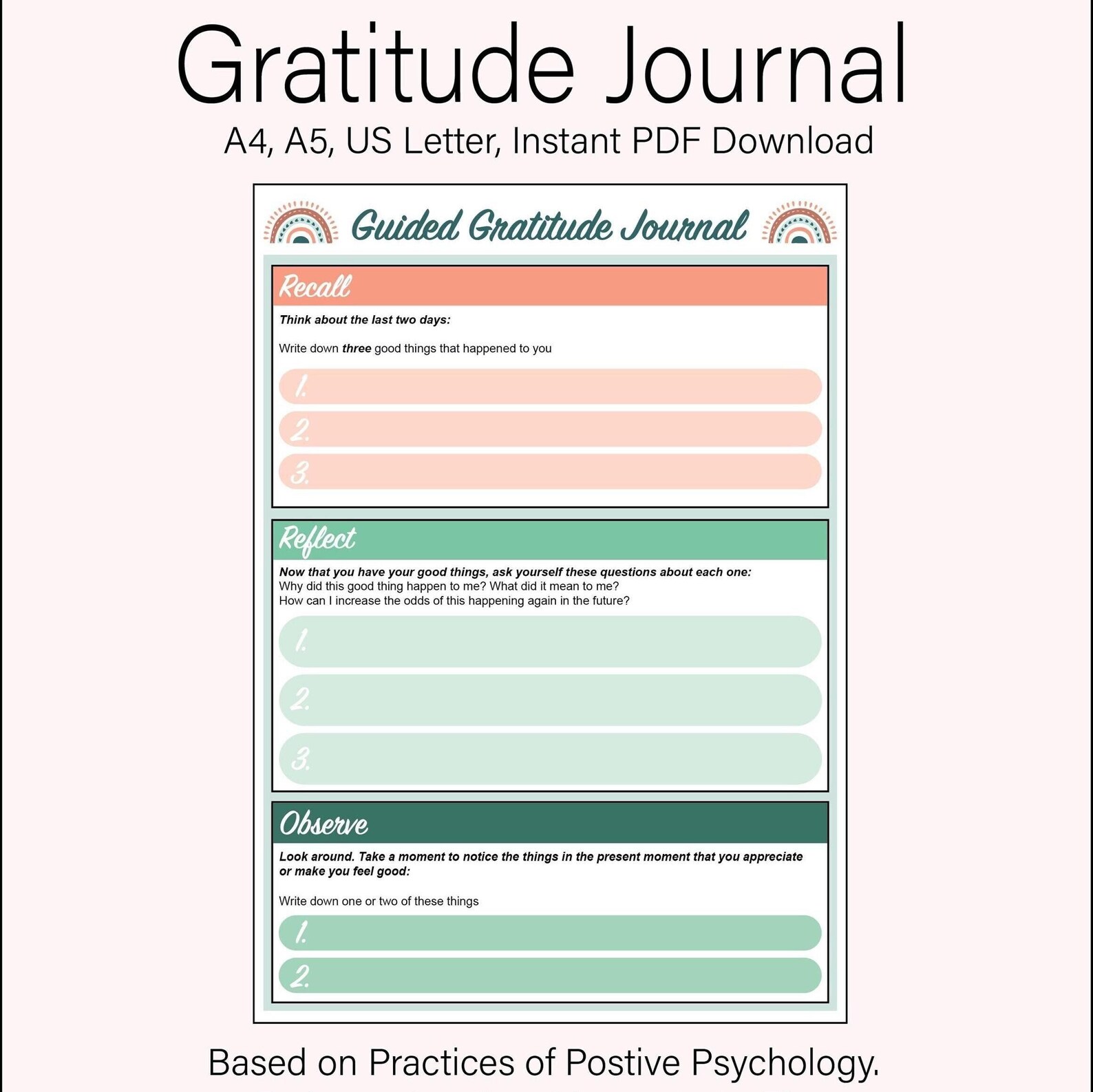 Modern Gratitude Diary Printable - Self Care Planner Sheets - Etsy