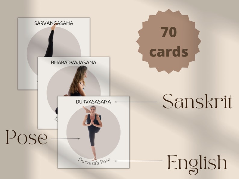 Yoga Pose Cards: 70 Cards With English and Sanskrit Names - Printable ...