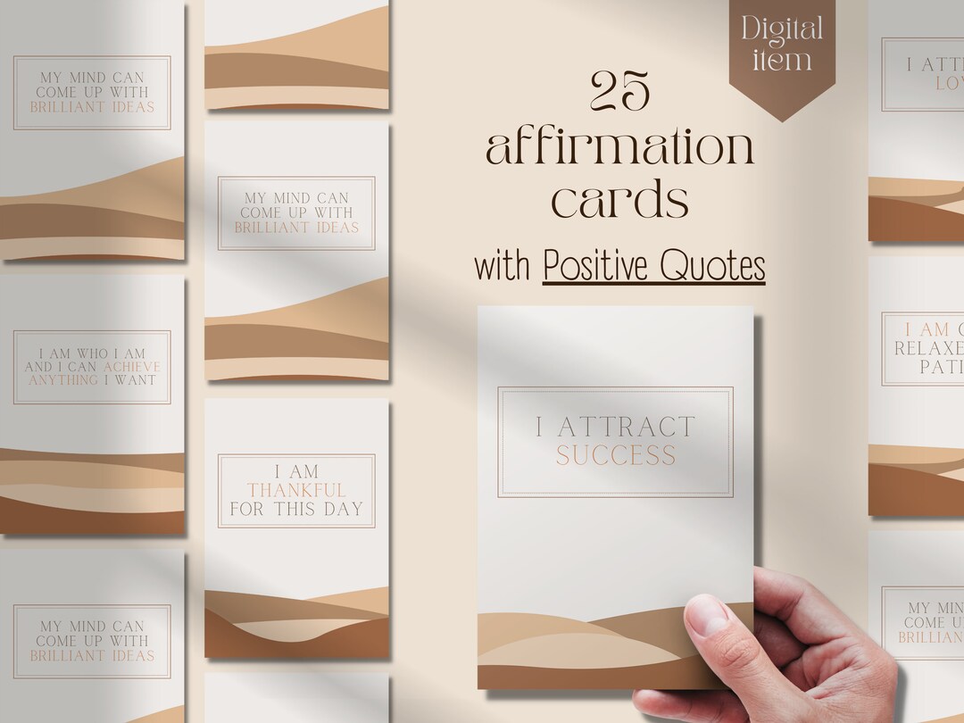 Digital Download: 25 Beige Affirmation Cards - Positive Quotes ...