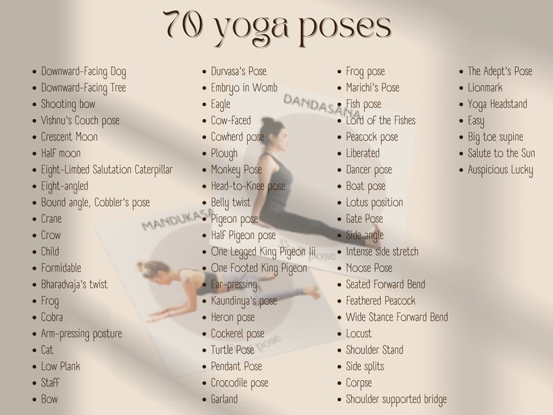 Yoga Pose Cards: 70 Cards With English and Sanskrit Names - Printable ...