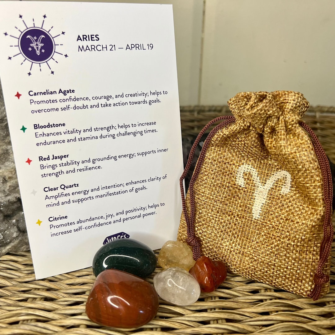 Aries Crystal Kit - Tumbled Stones Astrology Set - Aries Crystal Gift ...