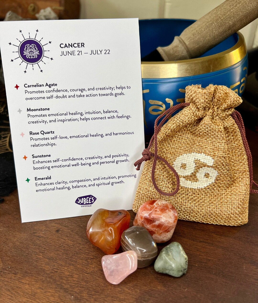 Cancer Crystal Kit, Tumbled Stones Astrology Set, Cancer Crystal Gift ...