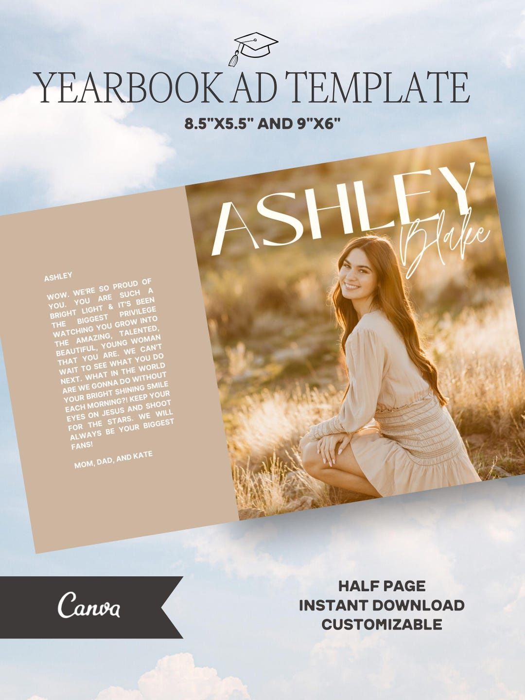 Senior Yearbook Ad CANVA Template: Half Page Graduation Tribute ...