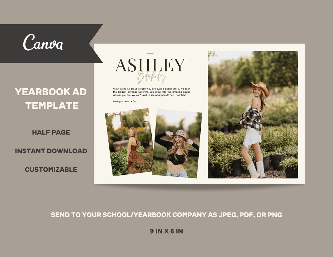 Yearbook Ad CANVA Template, Senior/high School Graduation, School ...