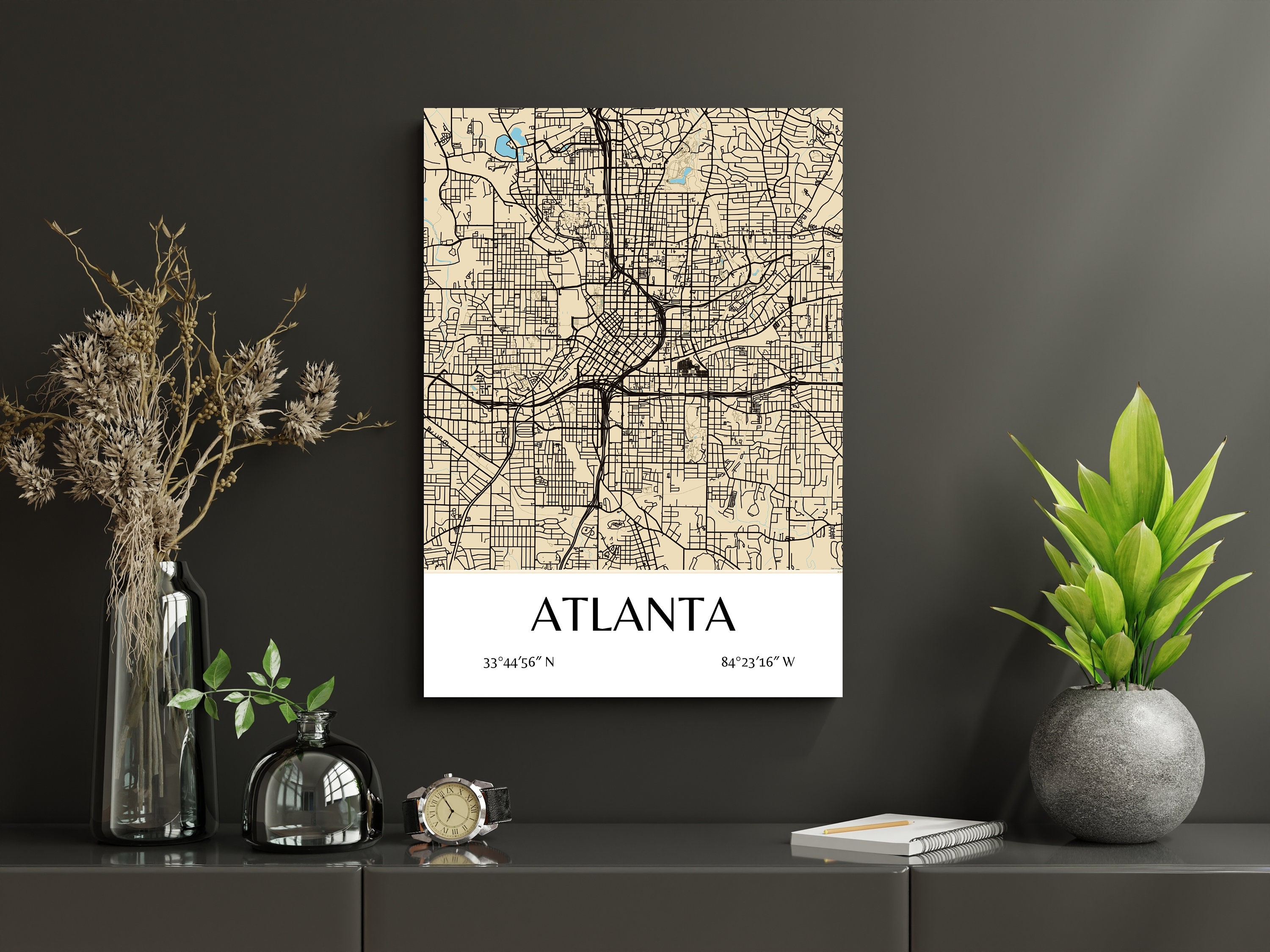 Mapa de la ciudad de Atlanta, mapa de la ciudad imprimible, arte de ...