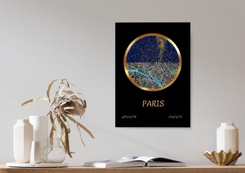 Paris Star Mapstar Map Printablewall Artdigital - Etsy