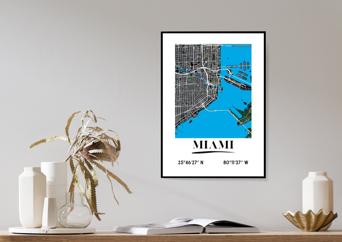 Miami City Map,city Map Printable,wall Art,digital Download,city Map ...