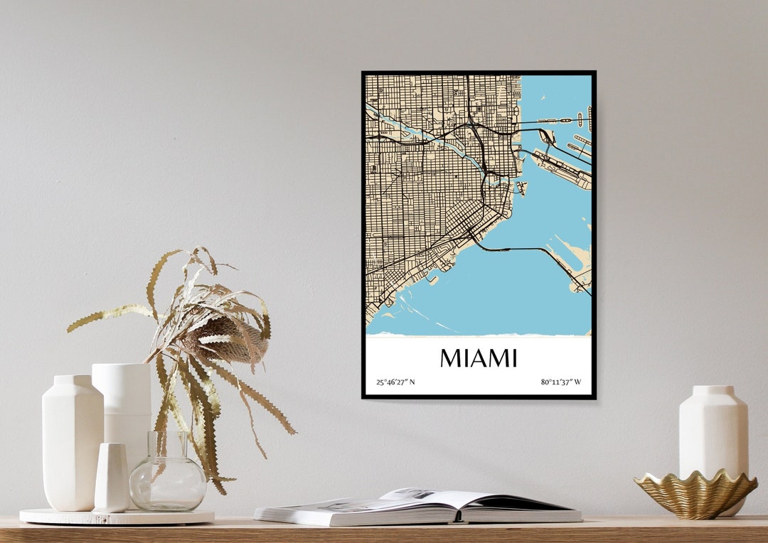 Miami City Map,city Map Printable,wall Art,digital Download,city Map ...