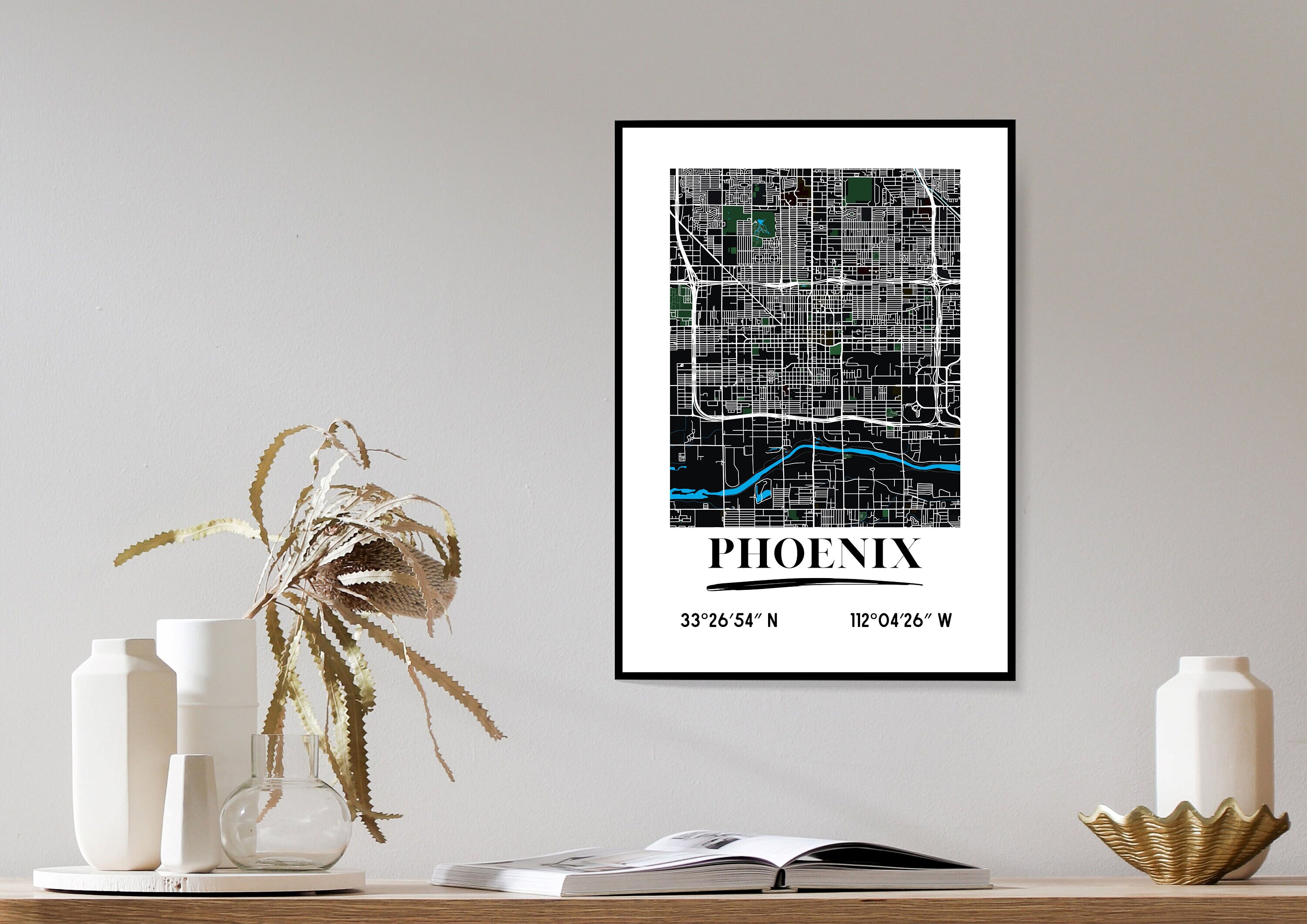 Mapa de la ciudad de Phoenix, mapa de la ciudad imprimible, arte de ...