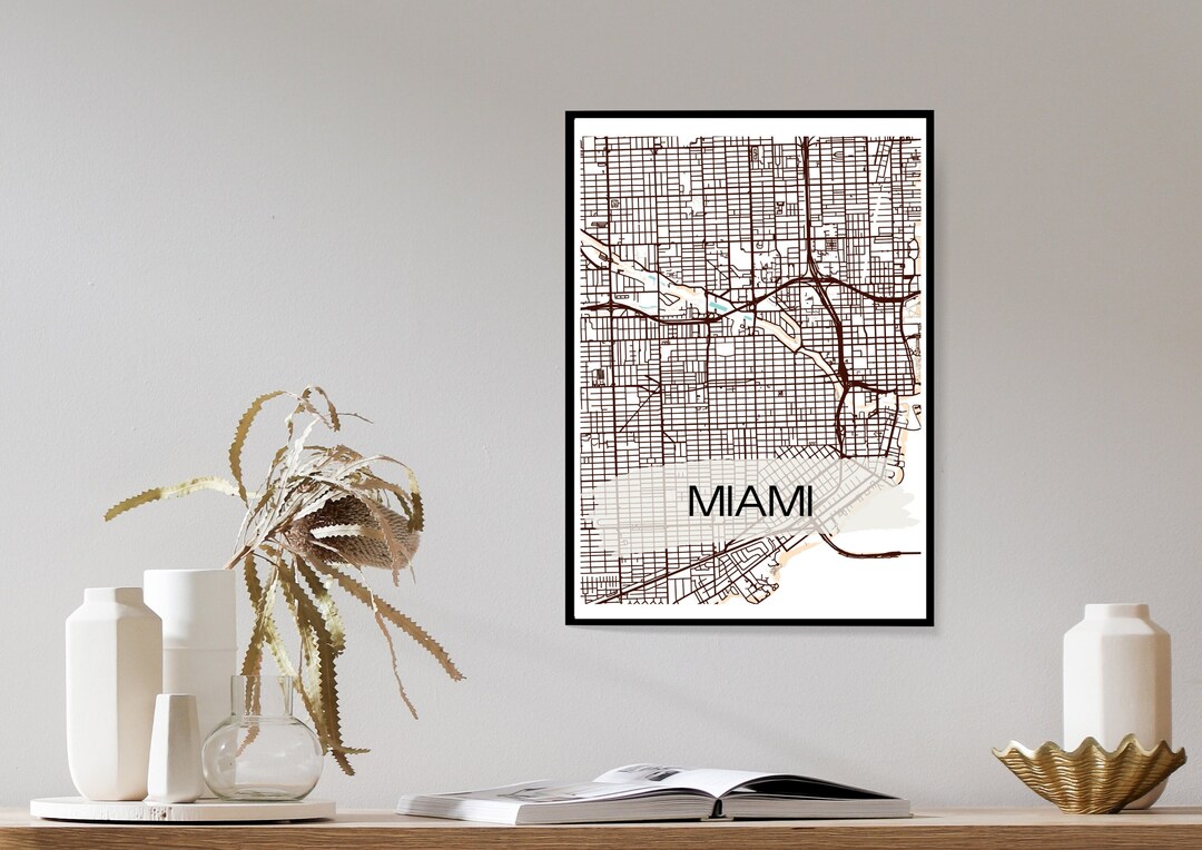 Miami City Mapcity Map Printablewall Artdigital - Etsy