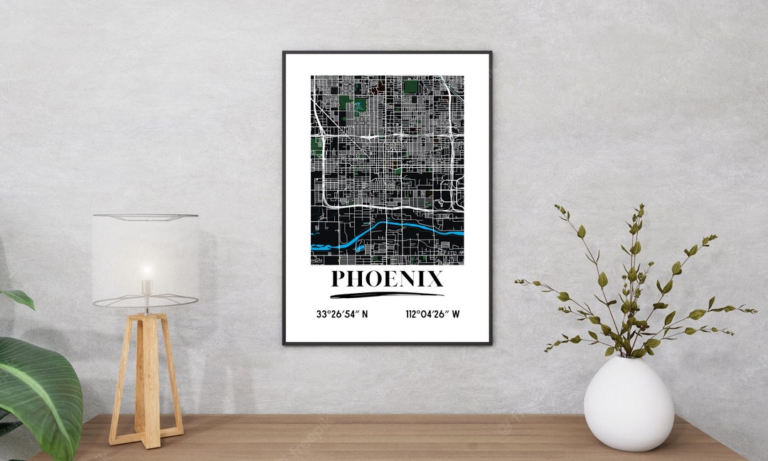 Mapa de la ciudad de Phoenix, mapa de la ciudad imprimible, arte de ...