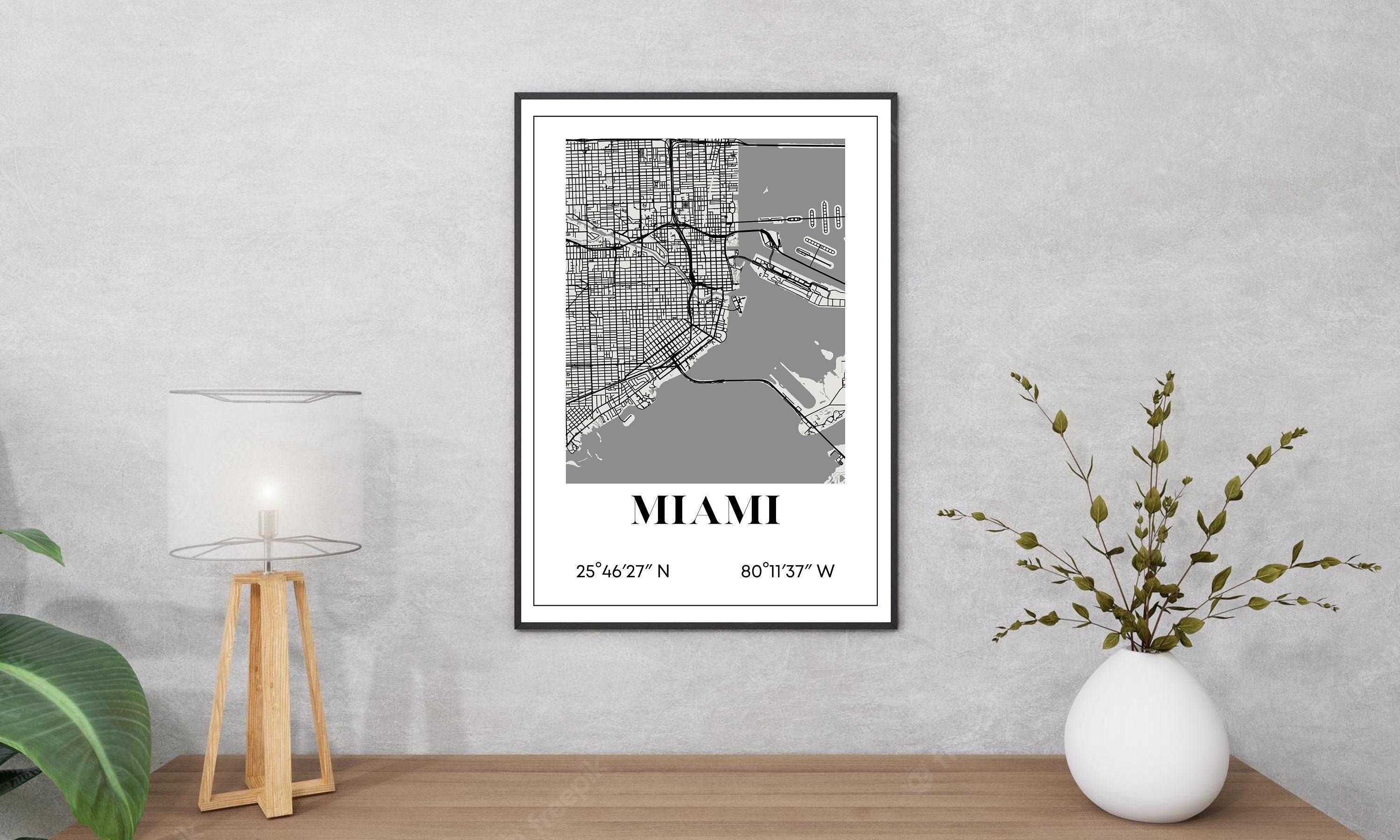 Miami City Map,city Map Printable,wall Art,digital Download,city Map ...