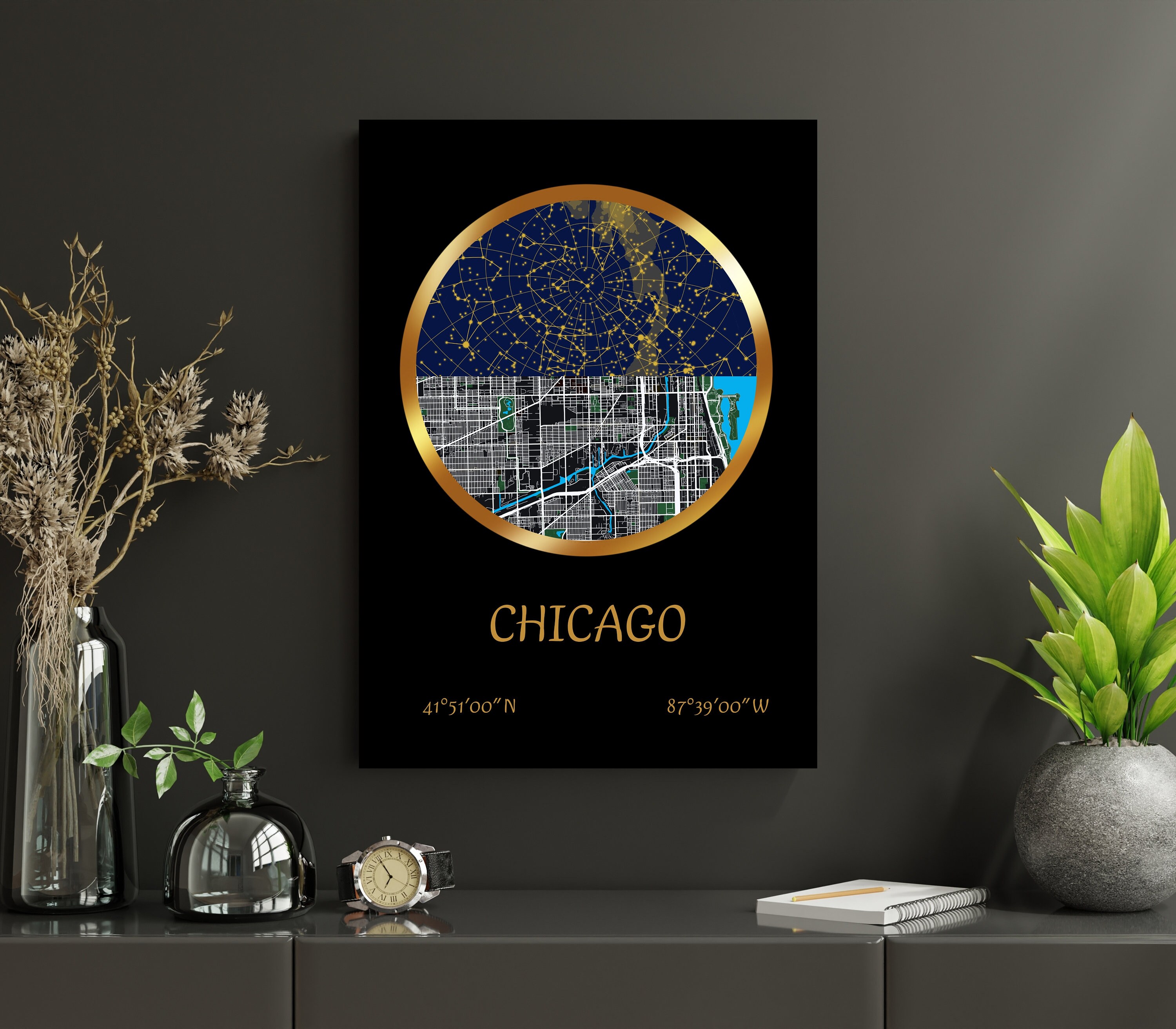 Chicago Star Map,star Map Printable,wall Art,digital Download ...