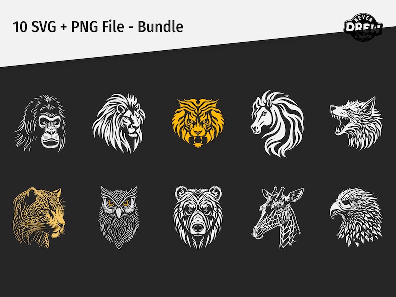 Wild Animals SVG & PNG Bundle. 10 Stunning Illustrations. Dark ...