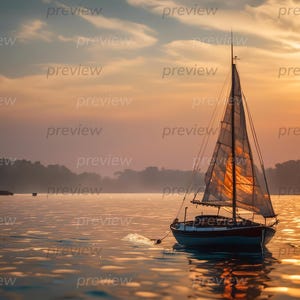 Sailing Away at Sunset Digital Download Beautiful Coastal Artwork Large ...