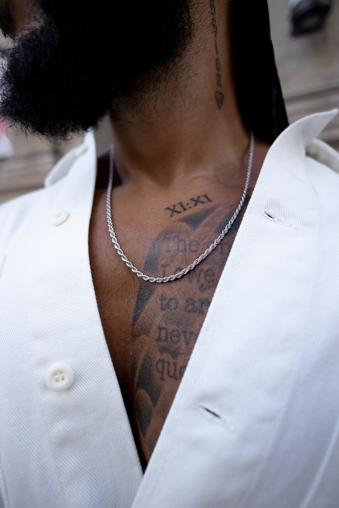 Men's Real Silver Chain Solid .925 Sterling Silver Rhodium Necklace 3mm ...